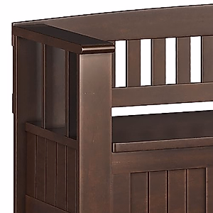 SIMPLIHOME Acadian Solid Wood 48 Inch Wide Transitional Entryway Storage Bench with Shelf in Brunette Brown, for The Living Room, Entryway and Family Room