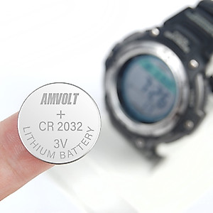 AmVolt 15 Pack CR2032 Batteries - [Extended Life] Airtag Battery 220mAh 3 Volt Lithium Replacement Airbag 3v C2032 Watch Battery Coin Round Button Cell - Key FOB - Child Resistant | 5 Year Guarantee