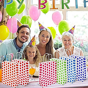 24 PCS Gift Bags, Party Favor Bags with Handles(160X 80 X 220mm),6 Colors Flat Bottom Kraft paper Bags with Handles Suitable for Christmas,Halloween,Kids Birthday,Wedding Party. (Cute Dots)