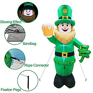 8 Foot St Patricks Day Inflatable St Patricks Day Decorations Outdoor Giant Inflatable Leprechaun with LED Light Holding Shamrocks Beer for Irish Day Yard Decoration Lucky Decor Fun Holiday Blow Up