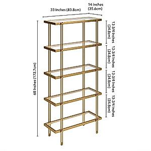 Henn&Hart 68" Tall Rectangular Bookcase in Brass, for Home Office, Living Room