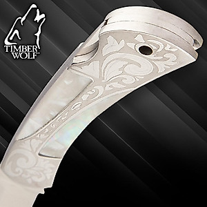 Timber Wolf Gentleman’s Genuine Pearl Pocket Knife | 3 1/4” Stainless Steel Clip Point Blade | Genuine Pearl Inlays | Nickel Silver Bolsters | Lockback Mechanism | 7 1/2&quot; Overall Length