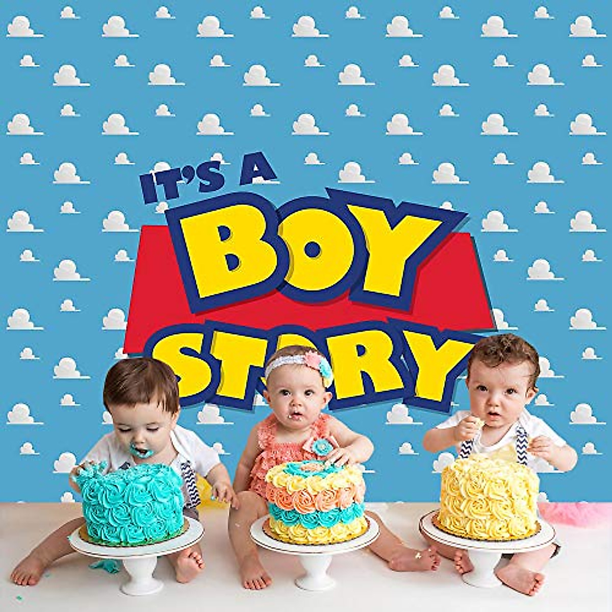 Art Studio It's a Boy Story Backdrop Birthday Party Theme Photo Background Blue Sky White Clouds Photography Backdrops Baby Shower Kids Hero Photo Booth Studio Props Vinyl 6x6ft