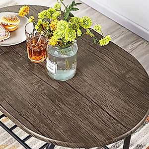 Topeakmart 3-Piece Round Dining Table Set, Kitchen Breakfast Table and Chairs Set for 2, Space Saving Table Set with Steel Legs, Storage Rack for Kitchens, Dining Room, Outdoor bar, Drift Brown