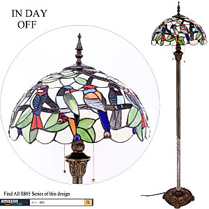 WERFACTORY Tiffany Floor Lamp Double Birds Amber Stained Glass Standing Reading Light 16X16X64 Inches Antique Pole Corner Lamp Decor Bedroom Living Room Home Office S805 Series