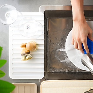 Ternal Silicone self draining and Dish Drying mat, Ideal Sink Side Waterproof Trivet mat 15x8x0.5 (White)