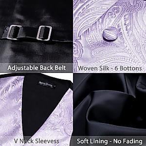 Barry.Wang Light Purple Gray Vest Waistcoat Formal Dress Tuxedo Classic Tie Handkerchief Cufflink Paisley