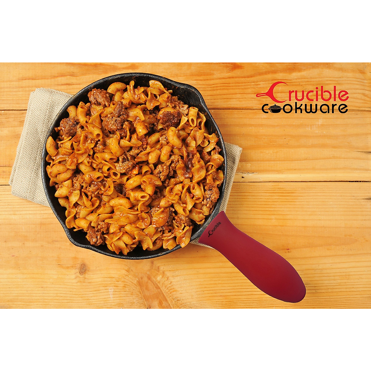Crucible Cookware Cast Iron Skillets, Set Of 4 (Pre-seasoned) 10 Inch - 5.1 Inch, Including Large & Small Silicone Hot Handle Holders | Indoor & Outdoor Use
