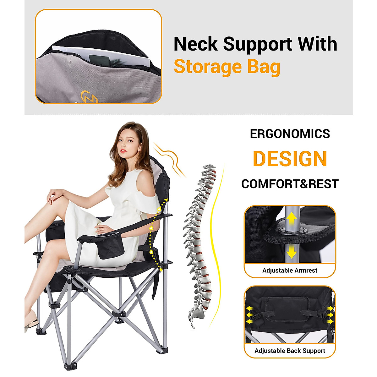 Nice C Outdoor Heated Chair, Heated Camping Chair, Folding Chair, Beach Chair, Wide&Thick Padding, Heavy Duty Cooler, Carry Bag, Cupholder & Side Pockets, 10000mAh Power Bank Included (2 Pack)