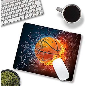 Gaming Mouse Pad,Basketball Ball in fire and Water Mouse Pad Non-Slip Rubber Base Mouse Pads for Computers Laptop Office, 9.5"x7.9"x0.12" Inch(240mm x 200mm x 3mm)