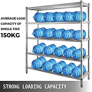 VEVOR Stainless Steel Shelving 48x18.5 Inch 5 Tier Adjustable Shelf Storage Unit Stainless Steel Heavy Duty Shelving for Kitchen Commercial Office Garage Storage 330lb Per Shelf