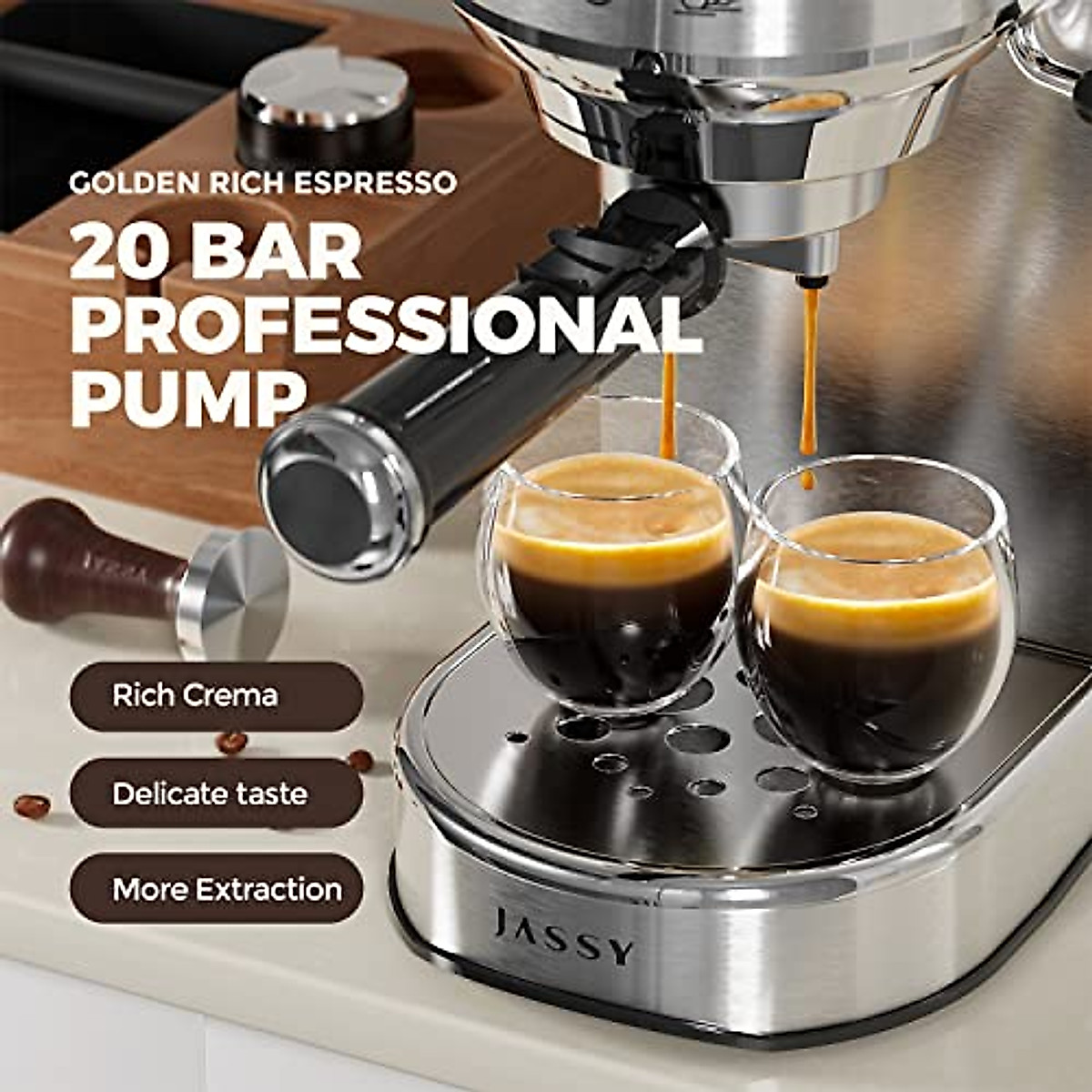 JASSY Espresso Maker 20 Bar Cappuccino Coffee Machine with Milk Frother for Espresso/Cappuccino/Latte/Mocha for Home Brewing with 35 oz Removable Water Tank/1450W