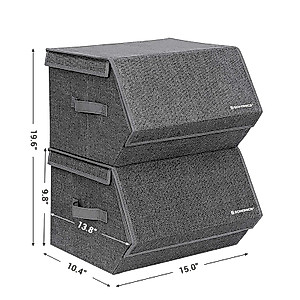 SONGMICS Stackable Storage Bins Set of 2, Storage Boxes with Lids, Non-Woven Fabric Closet Organizers with Magnetic Closures, Side Handles, Dark Gray URYLB02GV1