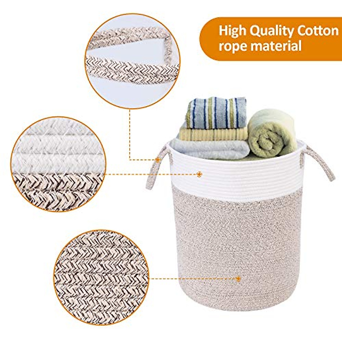 VOYSIGN Cotton Rope woven Basket Large size 16"x16"x17.7"- can be used for organization and storage, Baby Laundry Baskets, Woven Blanket Baskets, Storage bins