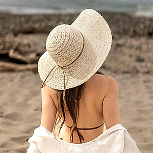 Womens Sun Hat, Floppy Beach Summer Hats with Wide Brim, Packable Lace Hats for Women Beige