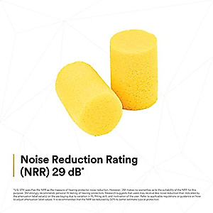 3M Ear Plugs, 200 Pairs/Box, E-A-R Classic 312-1201, Uncorded, Disposable, Foam, NRR 29, For Drilling, Grinding, Machining, Sawing, Sanding, Welding, 1 Pair/Poly Bag Yellow