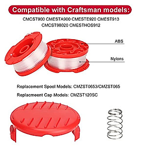 Kaberalty CMZST0653 CMZST065 String Trimmer Spool Line 30Ft 0.065" Compatible with Craftsman String Trimmer CMCST900 CMESTA900 CMESTE920 CMZST98020 CMCST915 CMEST913 Cap Model CMZST120SC (4+1+1)