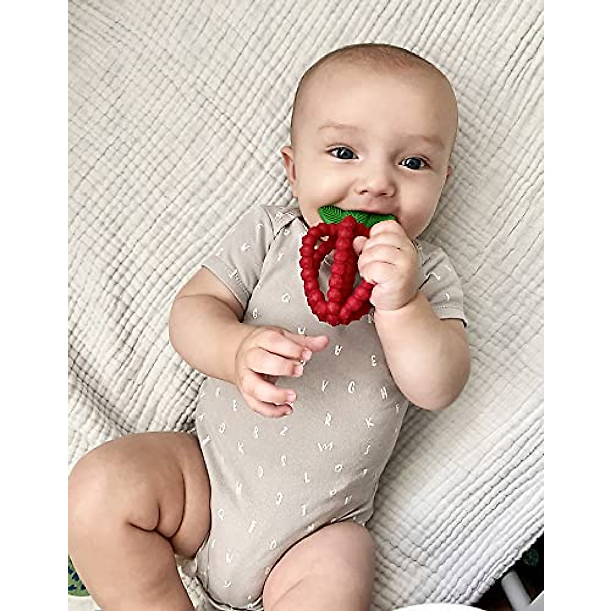 RaZbaby Silicone Infant & Baby Teething Toy, Textured BerryBumps Soothe Babies’ Sore Gums, RaZberry Bites Relief Teether, Back & Front Teeth, BPA Free, Easy to Hold, Fruit Shape for Babies 3M+ - Red