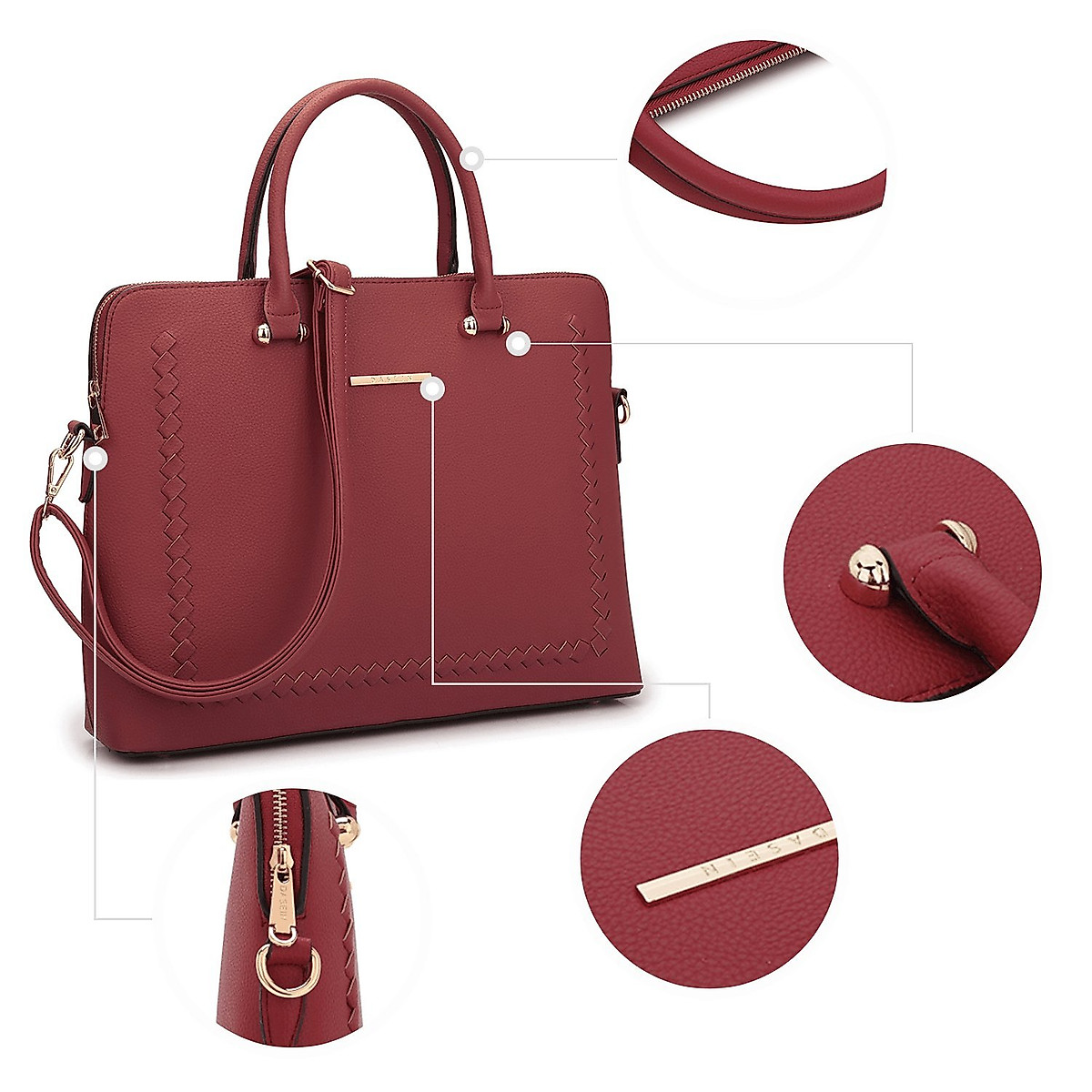 Dasein Women Woven Design Large Handbag Purse Vegan Leather Work Bag Tote Shoulder Bag