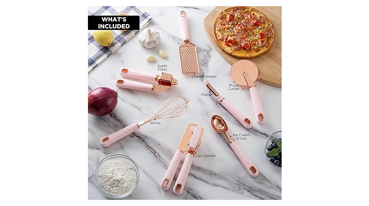 COOK With COLOR 7 Pc Kitchen Gadget Set – Stylish Copper & Pink Utensils