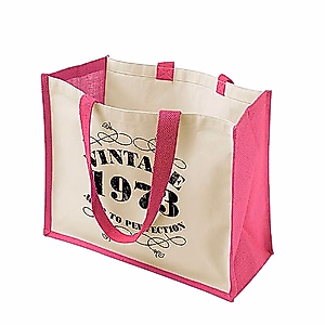 50th Birthday Tote Bag Gifts for Women - Reusable Cotton Jute Shoulder Bags for Shopping - Vintage 1973 - FUCHSIA-L
