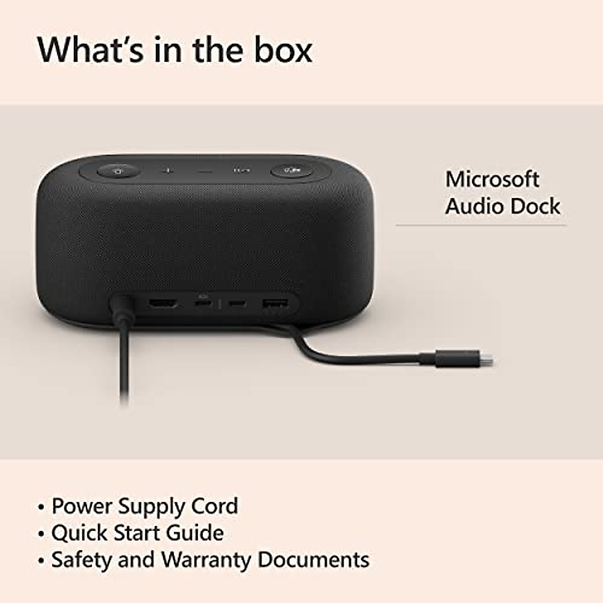 Microsoft Audio Dock - Teams Certified, USB-C Dock, HDMI 2.0, USB-A, USB-C x 2 Ports, Pass-Through Charging, Audio Speaker Phone, Works with Teams, Zoom, and Google Meet apps