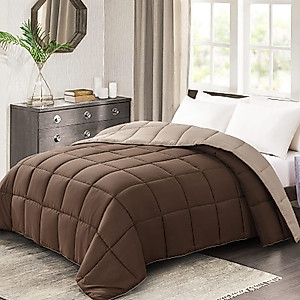Homelike Moment Comforters Queen Size - Brown Duvet Insert Down Alternative Bed Queen Comforter, Lightweight Bedding Comforters Full Size Quilted Soft All Season Reversible Chocolate Brown/Beige