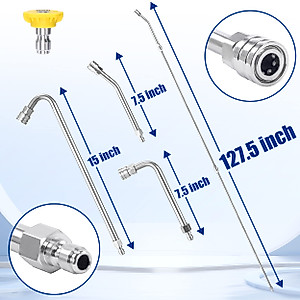 M MINGLE Pressure Washer Extension Wand - 120" Upgrade Power Washer Lance - Pressure Washer Accessories with 5 Nozzle Tips - 30°/90°/120° Curved Rod, 1/4" Quick Connect