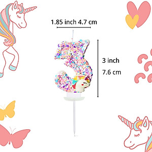 CasaPopz Unicorn Birthday Number Candles for Cake, Pink Number 5 Candle, Fun Glitter Unicorn Cake Topper, Birthday Decorations Cupcake Topper for Party Supplies