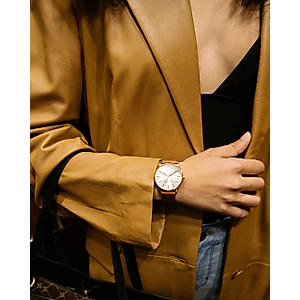 Nine West Women's Japanese Quartz Dress Watch with Faux Leather Strap, Brown, 18 (Model: NW/1994CHHY)