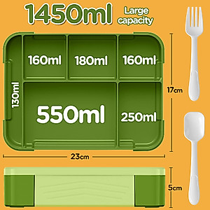 Jelife Bento Box Kids Lunch Box - 1450ml Large Leakproof 6 Compartments Kids Lunchbox Toddler Bento Box with Utensils for School, Book-Style Reusable Lunch Snack Containers for Daycare