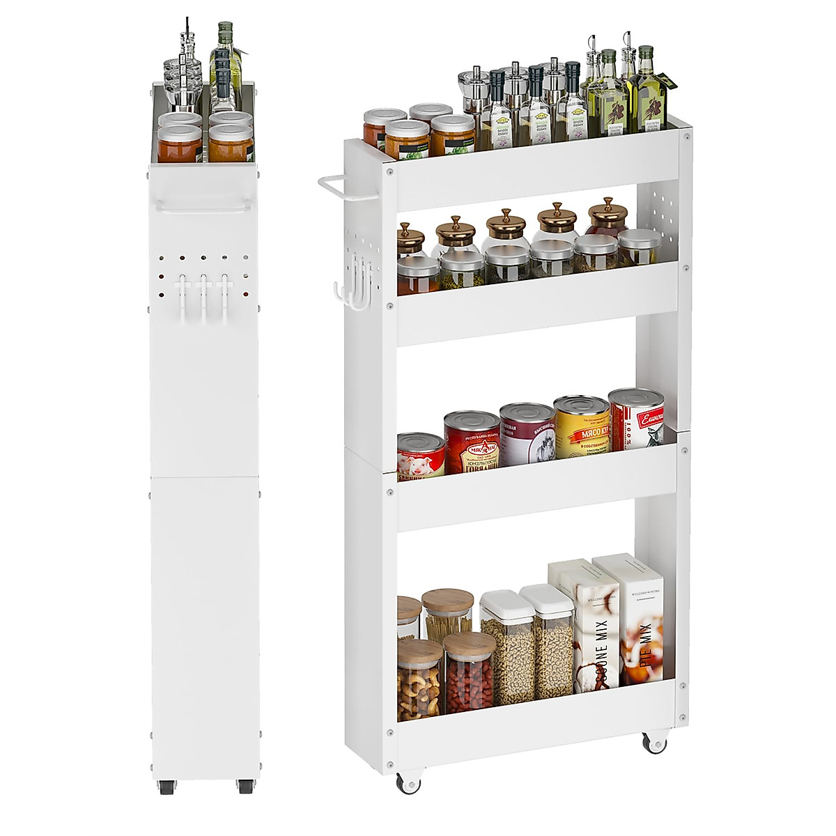 OKZEST Slim Storage Cart, 4-Tier Narrow Rolling Kitchen Laundry Cart on Wheels, Utility Metal Narrow Bathroom Storage Cabinet Organization Shelf for Small Spaces Between the Washer and Dryer, 5" Width