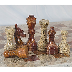 Radicaln Marble Chess Pieces Red & Coral 3.5 Inch King Figures Handmade 32 Chess Figures - Suitable for 16-20 Inch Chess Game - Board Games