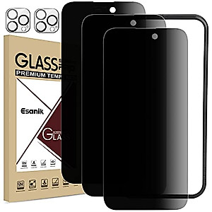 Esanik [3+2 Pack Privacy Screen Protector for iPhone 14 Pro 6.1" Anti-Spy Tempered Glass + Camera Lens Protector, Installation Frame, 9H Hardness, Case Friendly, Easy Installation, Bubble Free