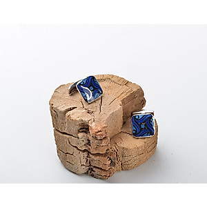 Cufflinks Unique Square Enamel Blue Cuffs Luxury French Shirts Silver Cuff Link for Men 1 Set
