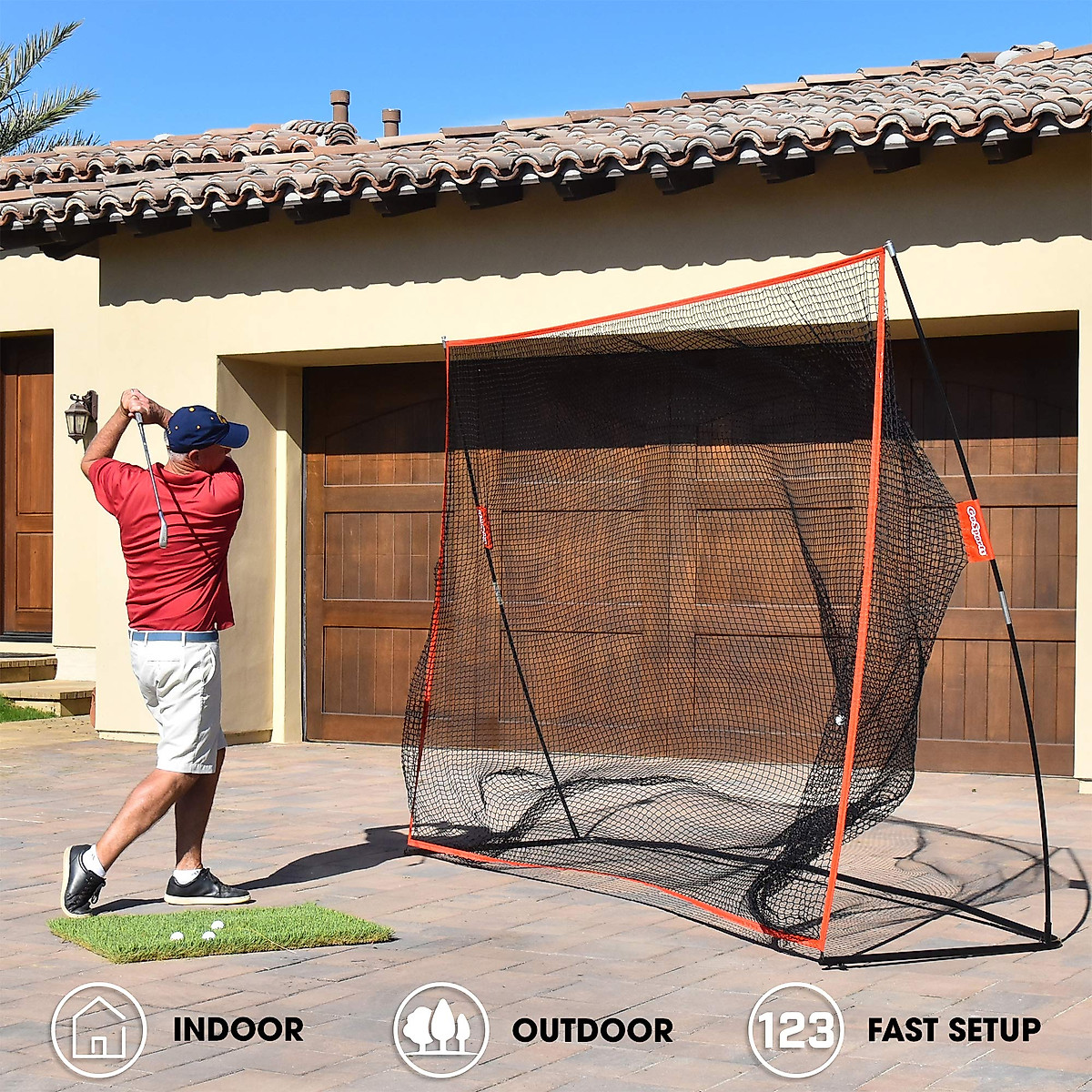 GoSports 10 ft x 7 ft Golf Practice Hitting Net - Personal Driving Range for Indoor or Outdoor Practice