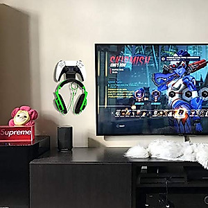 6amLifestyle [Latest Version] Controller and Headphone Holder Stand with Cord Holders for PS5 PS4 Xbox One Switch Pro Gamepad Controller Wall Mount Strong Adhesive/Screws, Shark 11 Pro