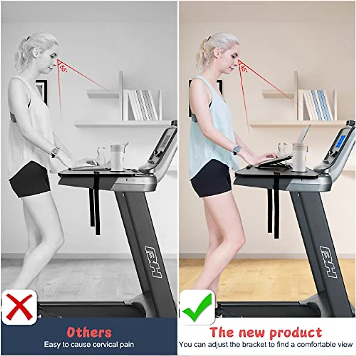 Natheeph Treadmill Desk Attachment Treadmill Laptop Holder Height Multi-Stage Adjustable Treadmill Desk for Notebooks, Tablets, Laptops, and More, with Non-Slip Pads and Nylon Strap (Adjustable Grey)