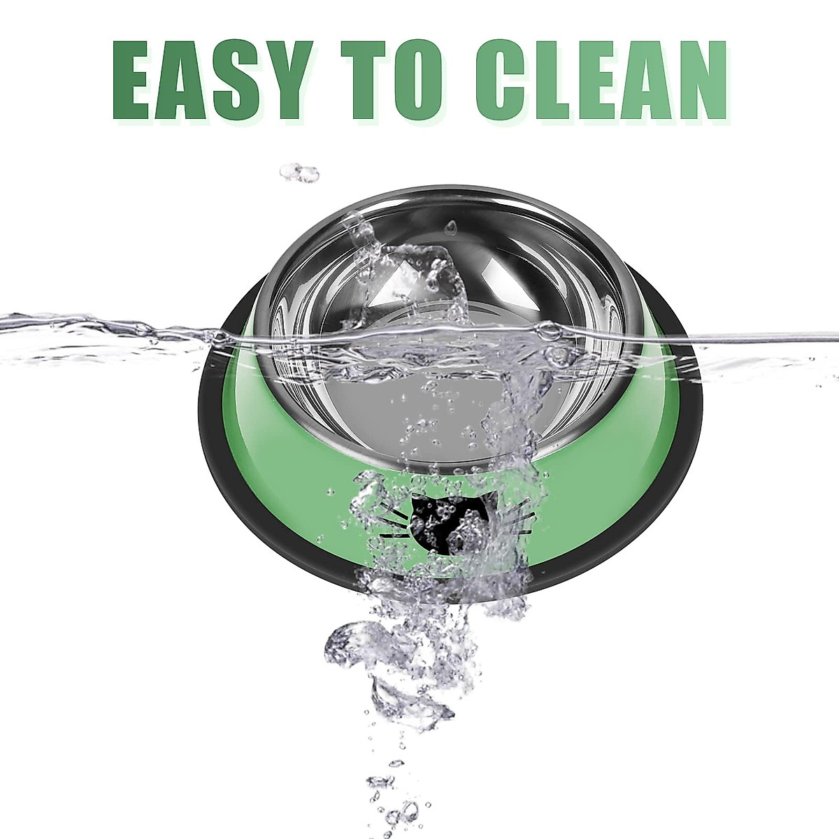 Serentive 2Pcs Cat Bowls Non-Slip Stainless Steel Small Cat Food Bowls Unbreakable Thicken Cat Feeder 7 Oz Cat Dishes Suitable for Indoor Small Pets Removable Rubber Base Easily Clean Lovely Color