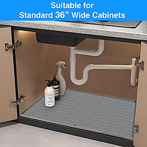 Under Sink Mat, Yatmung Under Sink Mats for Kitchen Waterproof, 34" x 22" Silicone Under Sink Liner with Unique Drain Hole for Kitchen, Bathroom, Laundry Room, Protector for Drips Leaks Spills Tray