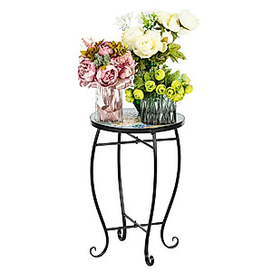 OOTDxvv Outdoor Side Table, 14inch Mosaic Patio Table Accent Table Plant Stand Small End Table with Coloured Glass for Porch Beach Patio Garden Balcony Poolside (D)