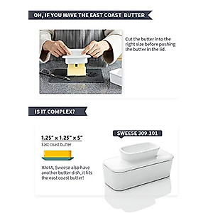 Sweese 310.101 Porcelain Butter Dish with Water - French Butter Keeper Crock - Perfect for West Coast Butter - Spreadable without Refrigeration, White