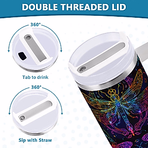 Emelivor Boho Dragonflies 40 oz Tumbler with Lid and Straw Insulated Tumblers with Handle Thermal Stainless Travel Coffee Mug Cup Water Bottle Fits in Car Cup Holder