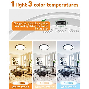 4PACK LED Flush Mount Ceiling Light Fixture Black, 9Inch 24Watt, 3000k/4500k/6000K LED Ceiling Light, Ultra Slim Flush Mount LED Ceiling Lamp for Bedroom, Living Room, Kitchen, Hallway,NOT-DIMMABLE