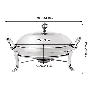 Chafing Dish Stainless Steel Round Durable Buffet Warmer Tray Durable Frame with Lid,Chafing Fuel Holder for Kitchen Party Dining Buffet Without Water Pan for Weddings & Family Gatherings (Silver)