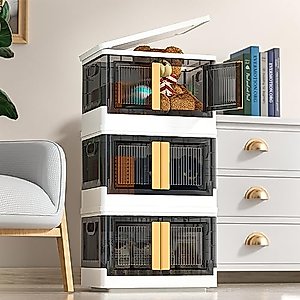 ksdenuov Storage Bins with Lids, Storage Boxes, 8.4 Gal 3 Pcs Stackable Storage Bins, Collapsible Storage Bins with Wheels, Closet Organizers and Storage. 8.4 Gal - 3 Pcs