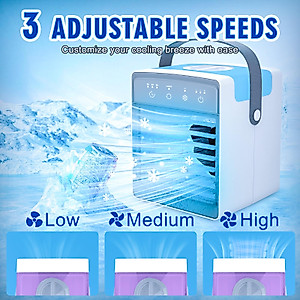 USB Portable Air Conditioner Fan, Rechargeable Evaporative Mini AC Fan with 3 Adjustable Speeds, Small Mini AC with Timer, Hand Held Personal Air Cooler for Desk, Bedroom, traveling & Camping, White