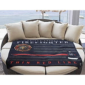 Erazor Bits First Responders Throw Blanket, United States Firefighter Blankets, Thin Red Line Fireman Cover, Cozy Fleece Bed Spread FF2443-TB (50 x 60 Inches)