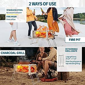 Sutekus 17" Camping Fire Pit Portable Mesh Firepit & Charcoal Grill, Great Air Flow, Easy Fire Start, Weighs 5.8lb for Camping Beach Patio Home
