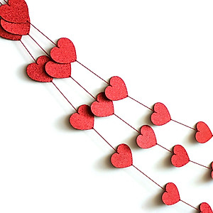 CVHOMEDECO. Glittered Paper Heart Shape String Garland Hanging Décor for Wedding Birthday Party Festival Home Background Decorative, 8.2 feet, Pack of 2 PCS (Red)